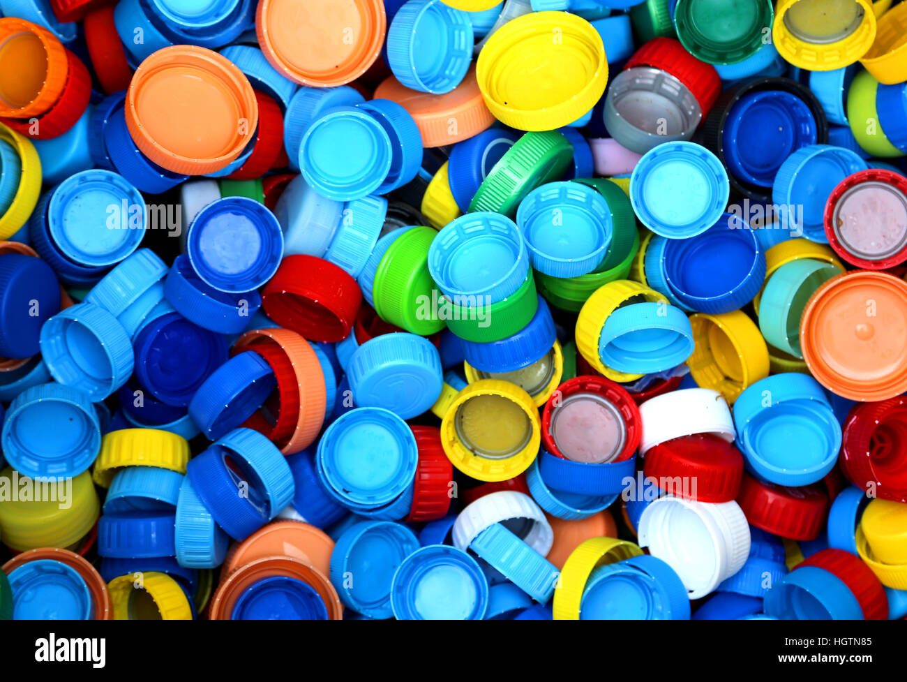 collection of many plastic caps for recycling the material Stock Photo ...