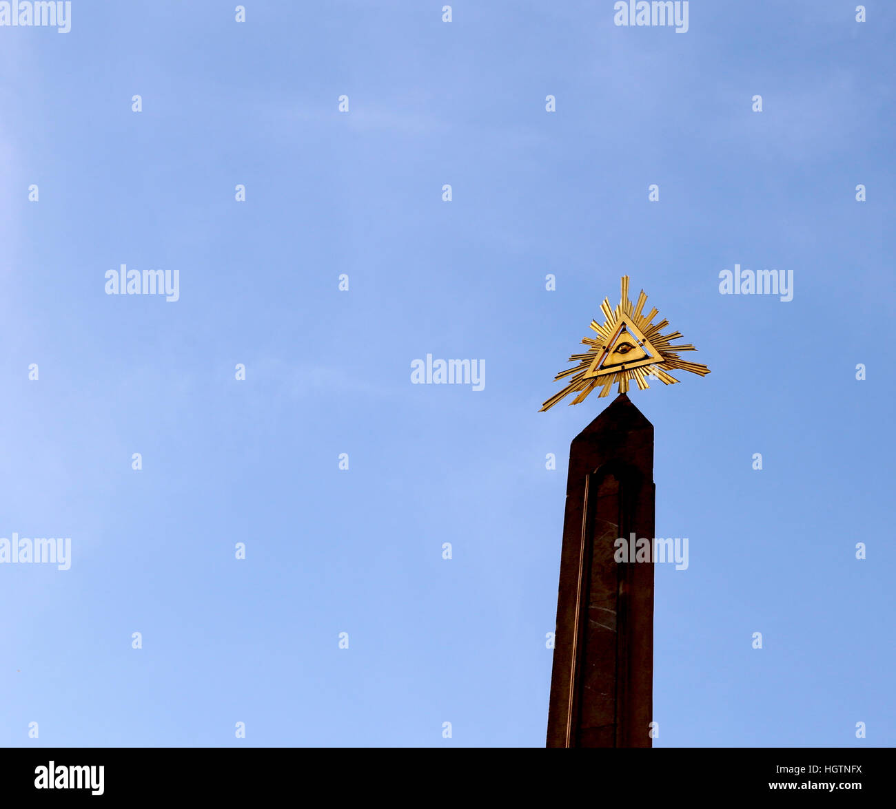 Obelisk and the symbol of the trinity with triangle and one eye Stock ...
