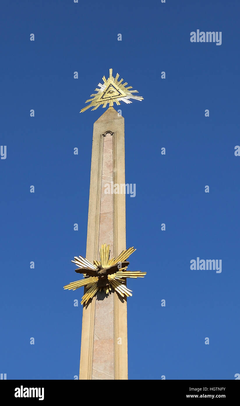 Obelisk and the symbol of the trinity with triangle and one eye anc ...