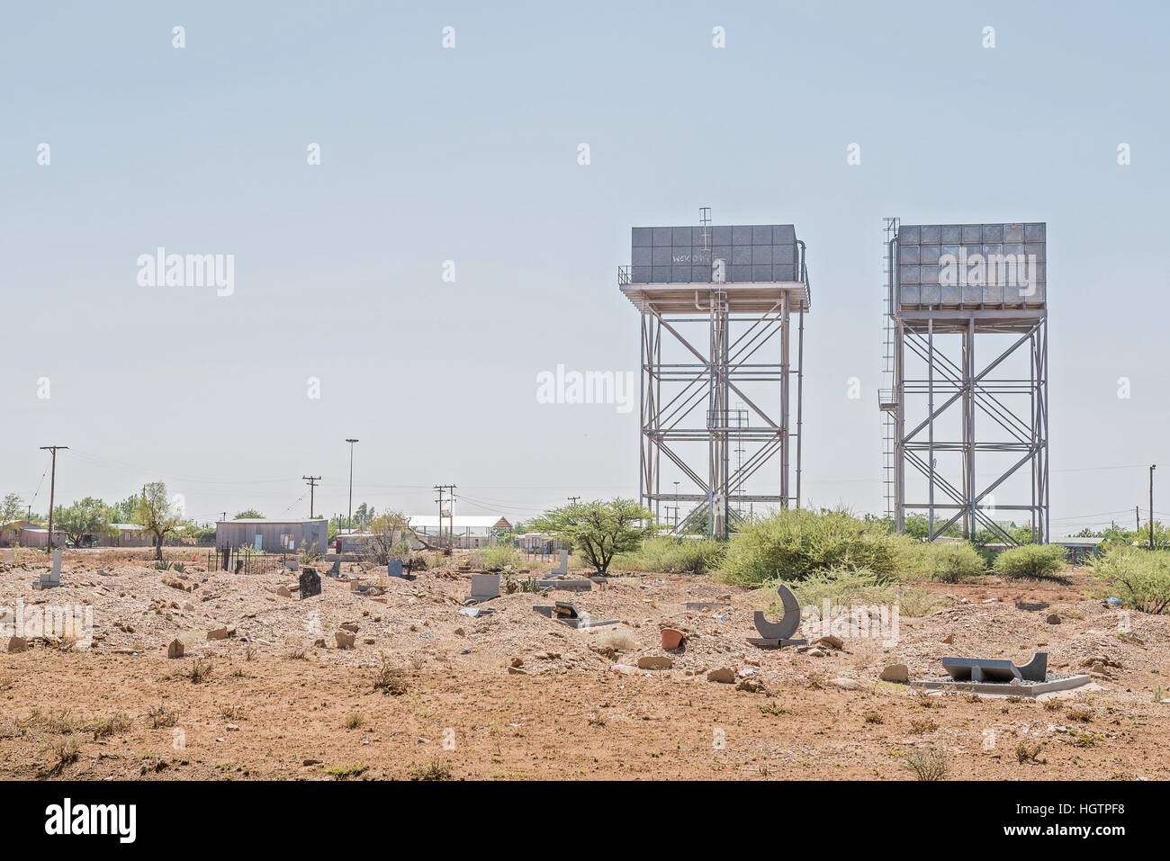 JACOBSDAL, SOUTH AFRICA - DECEMBER 31, 2016: Water reservoirs and a ...