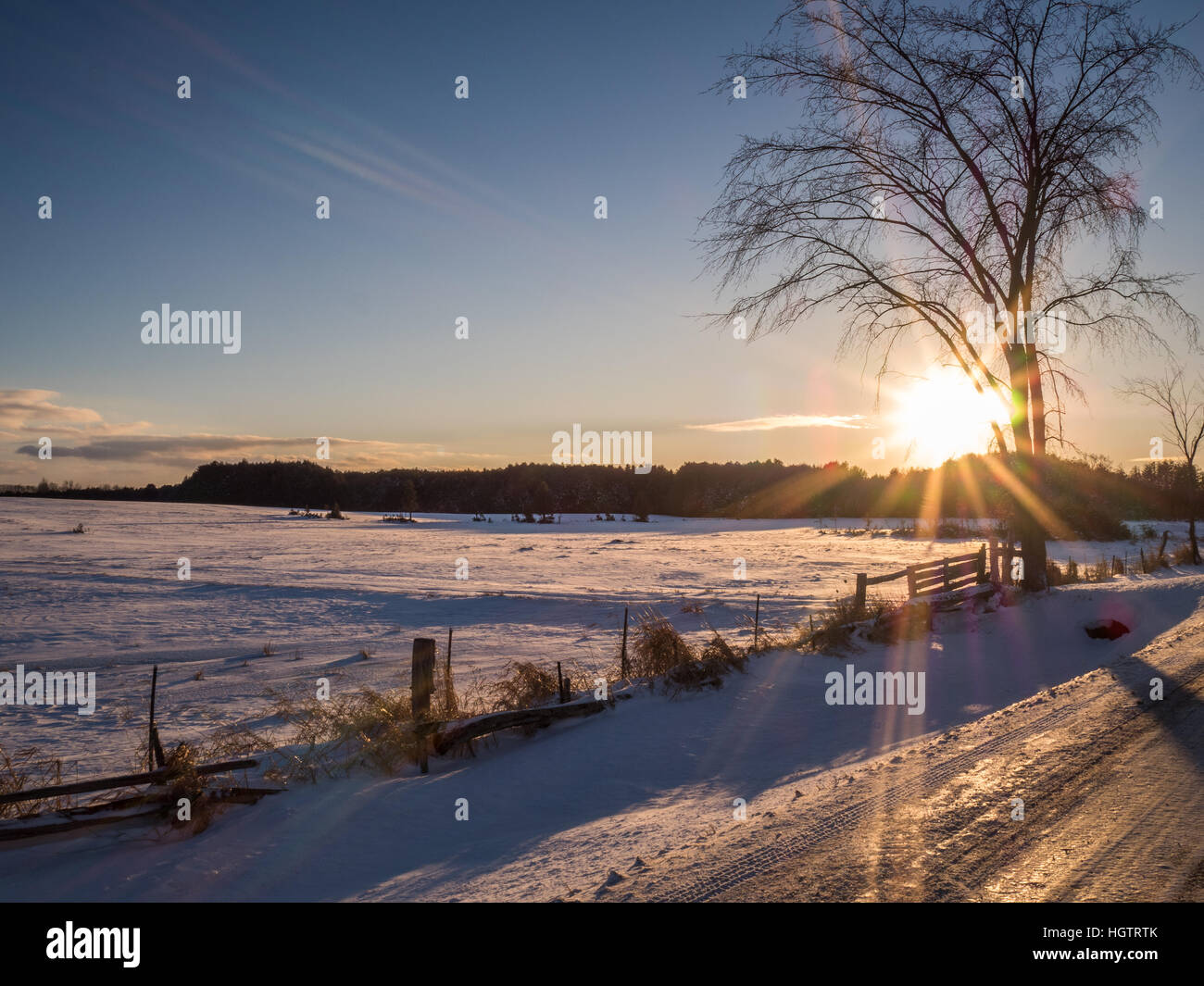 Sunset Over Snow In Winter Trees Orange Glow snow cold Stock Photo - Alamy