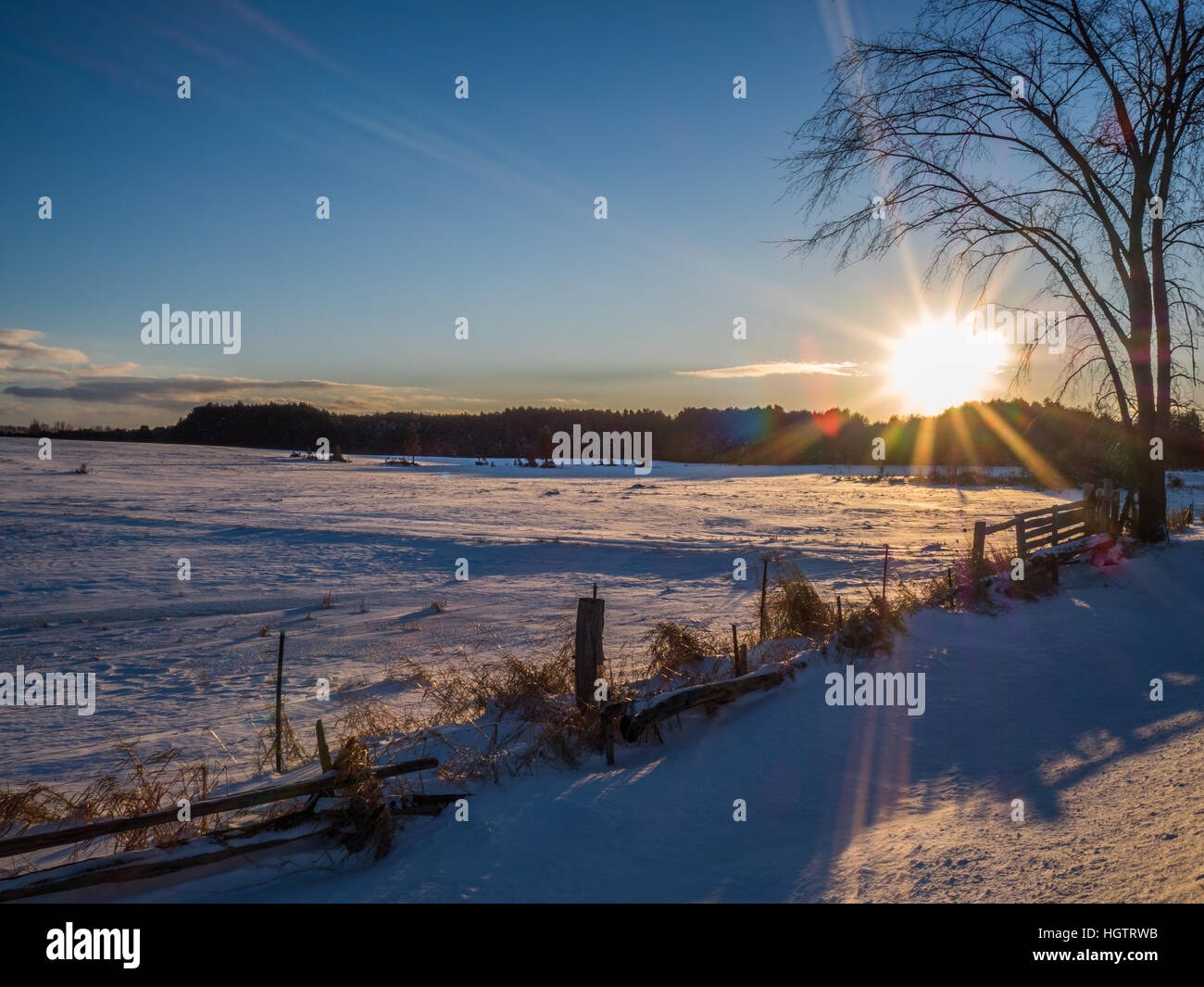 Sunset Over Snow In Winter Trees Orange Glow snow cold Stock Photo - Alamy
