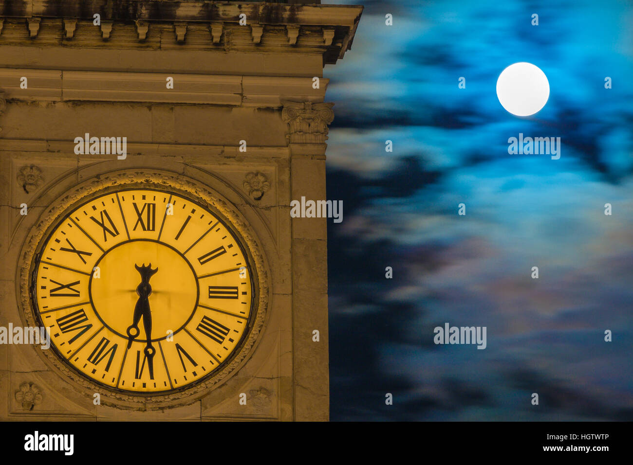 ancient clock tower at night Stock Photo - Alamy