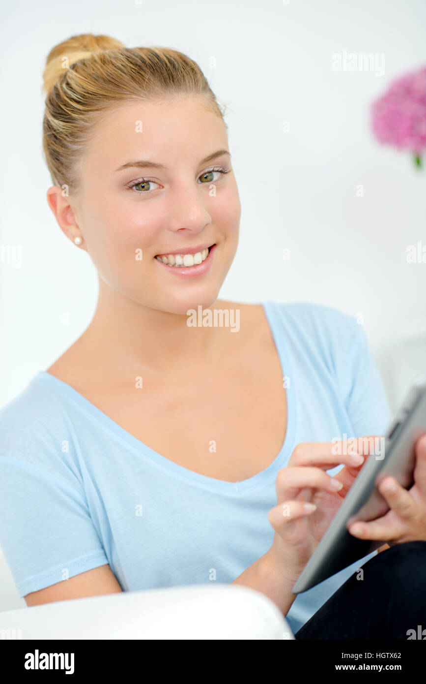 woman with tablet Stock Photo - Alamy