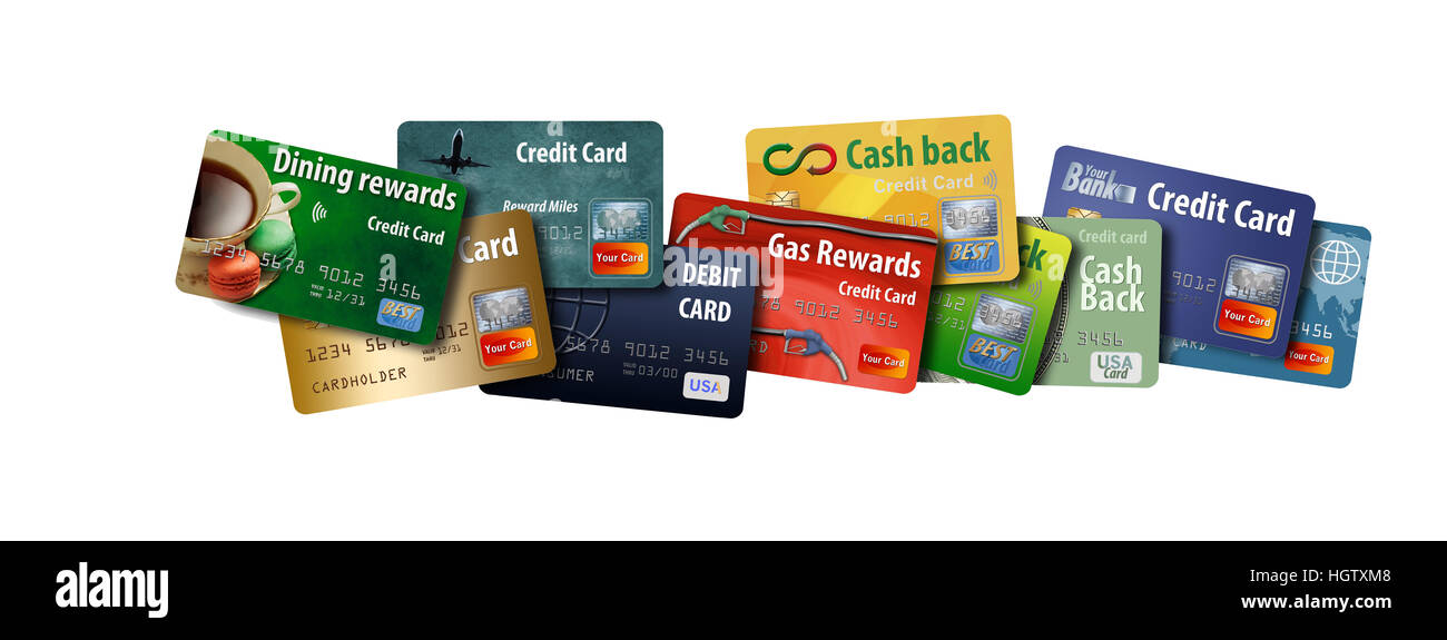 Credit cards lined up and piled high to show many cards at once Stock ...