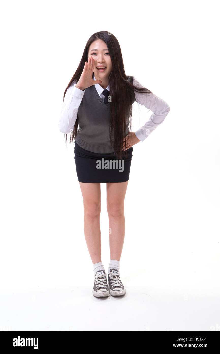 Smiling high school girl shouting Stock Photo - Alamy