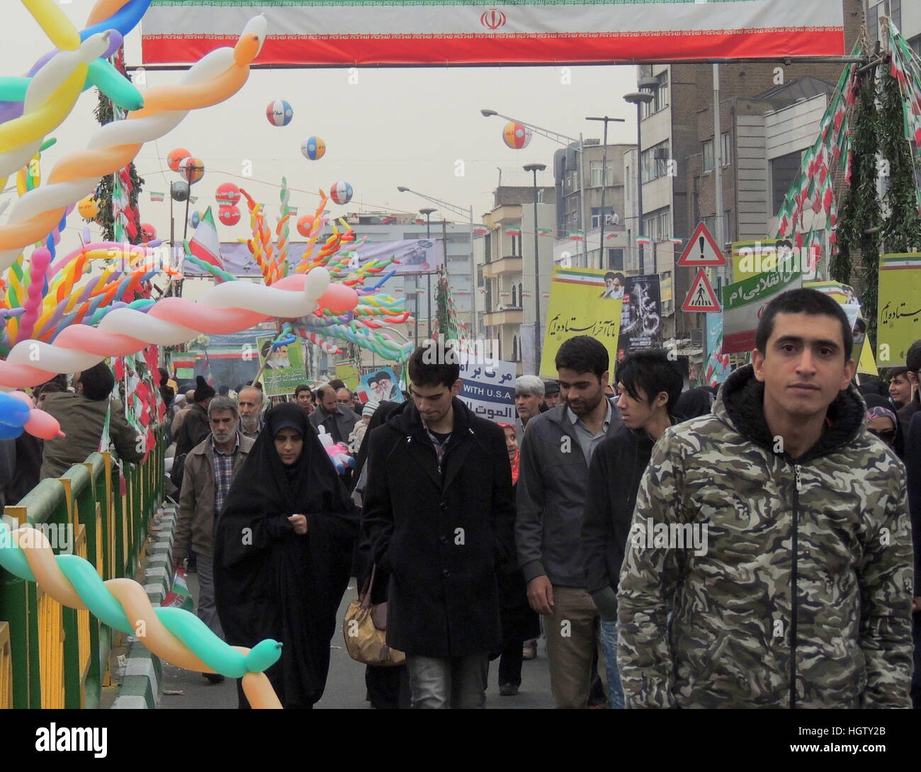 Iranian people march in Tehran streets at Islamic Revolution ...