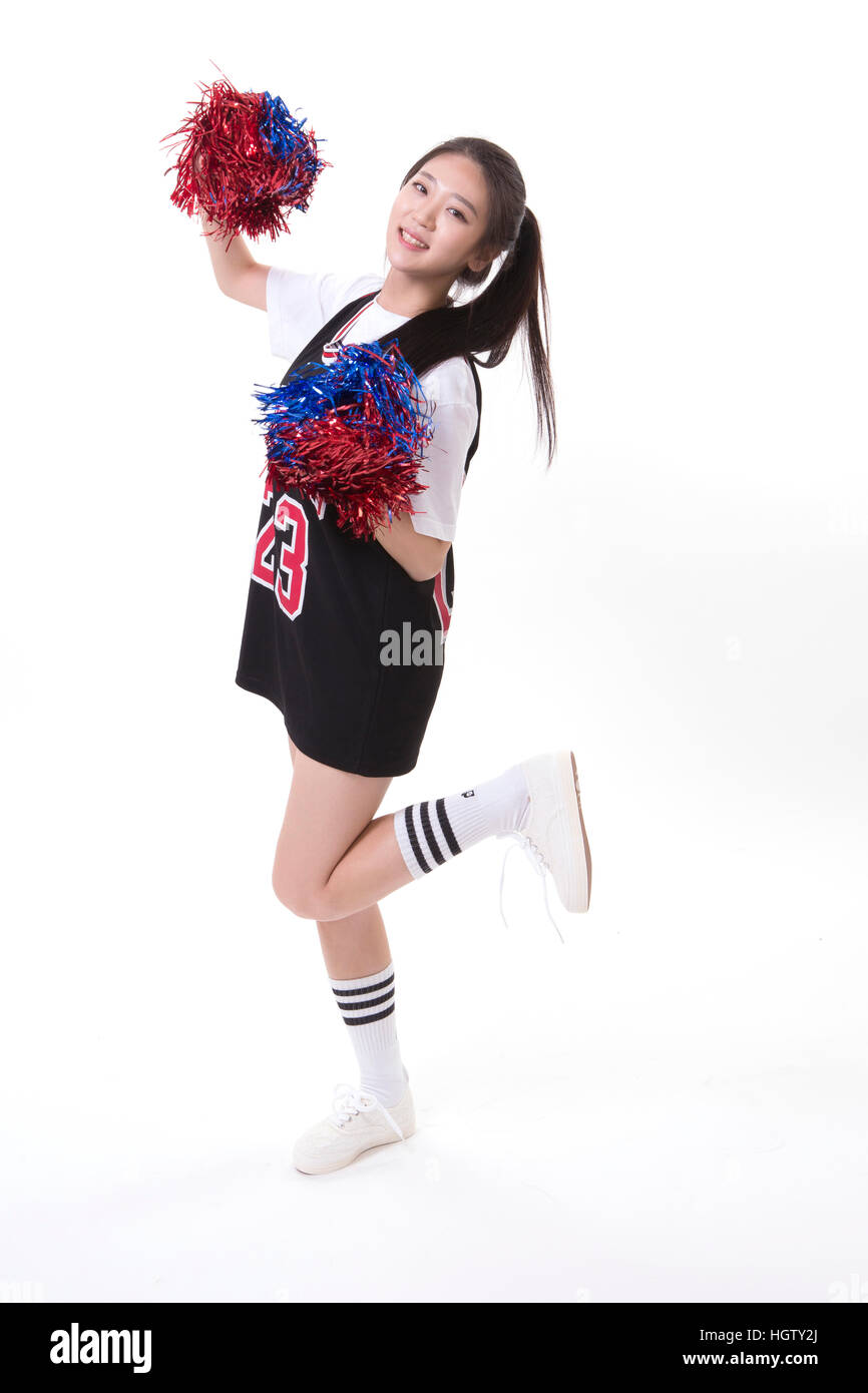 Young smiling Korean cheerleader woman Stock Photo - Alamy