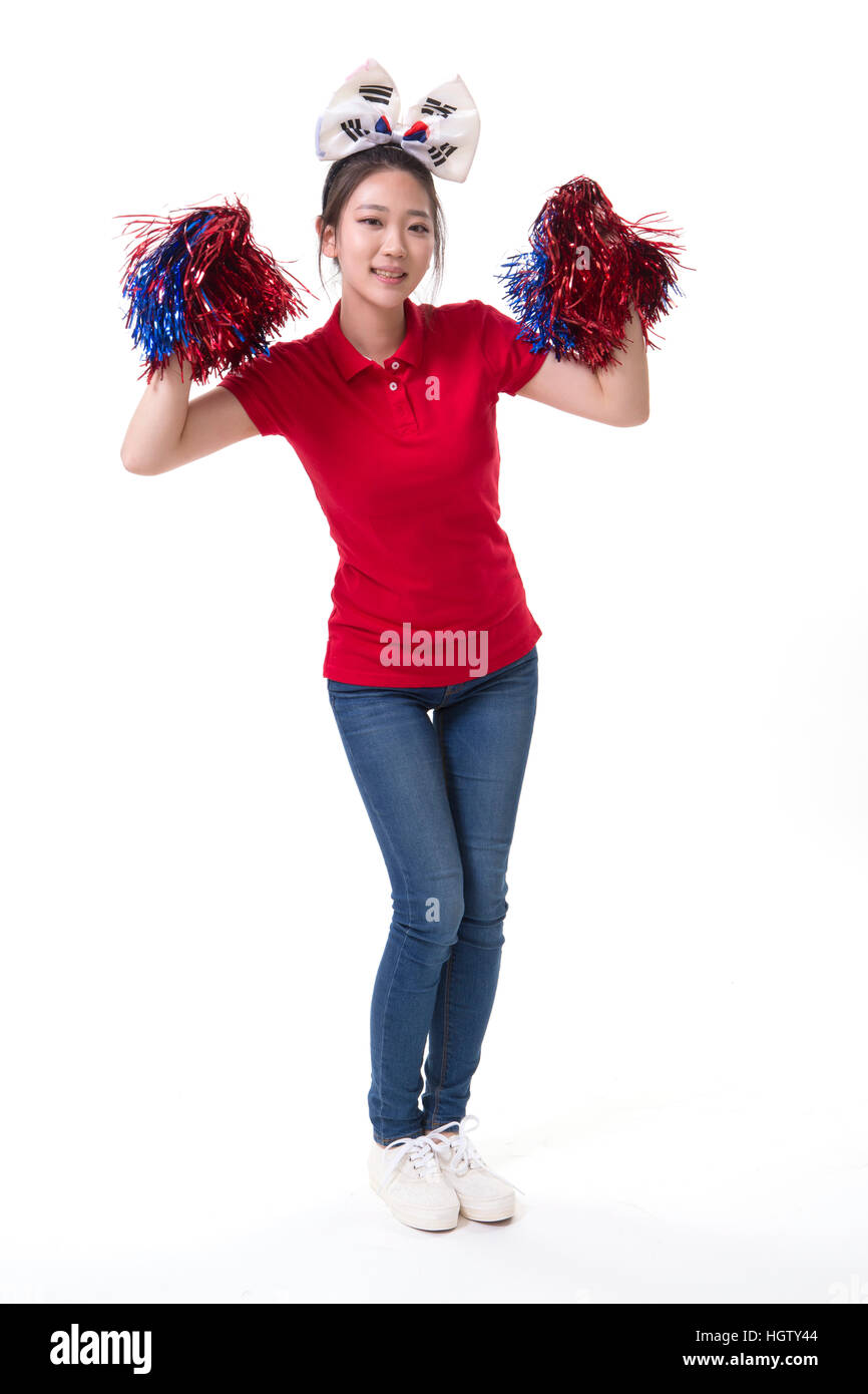 Young smiling Korean cheerleader woman Stock Photo - Alamy