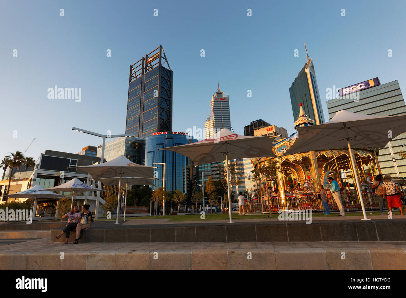 Elizabeth Quay Carousel ride with City Skyline, Perth, Western ...