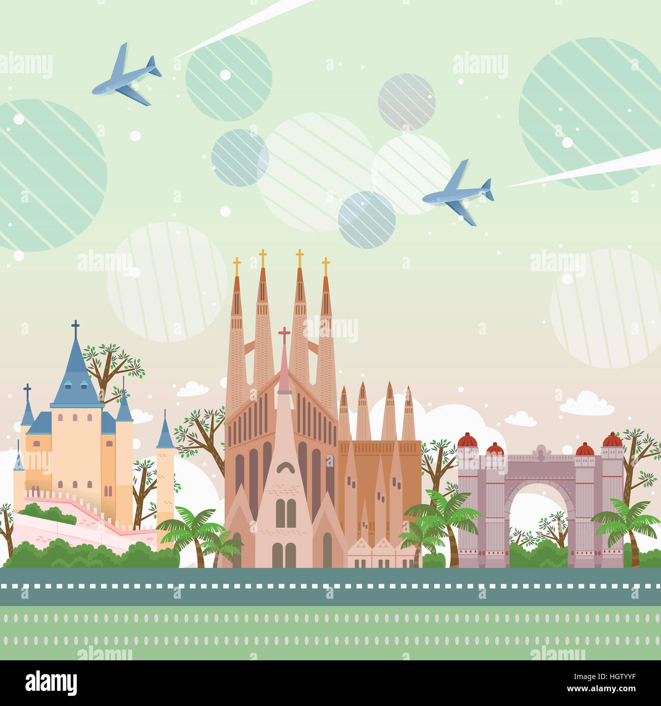 Illustration of global landmarks in Spain Stock Photo - Alamy