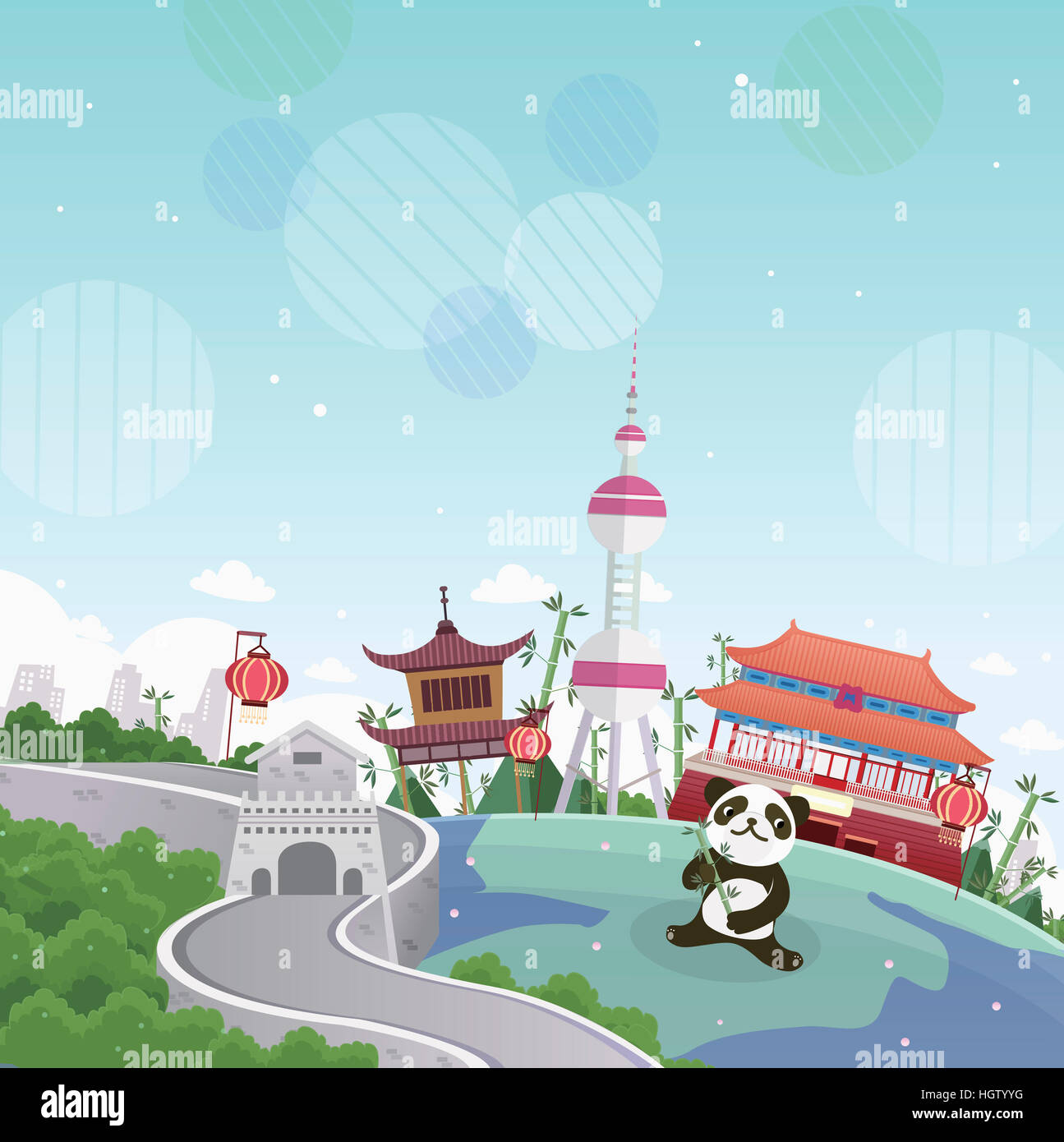 Illustration of global landmarks in China Stock Photo - Alamy