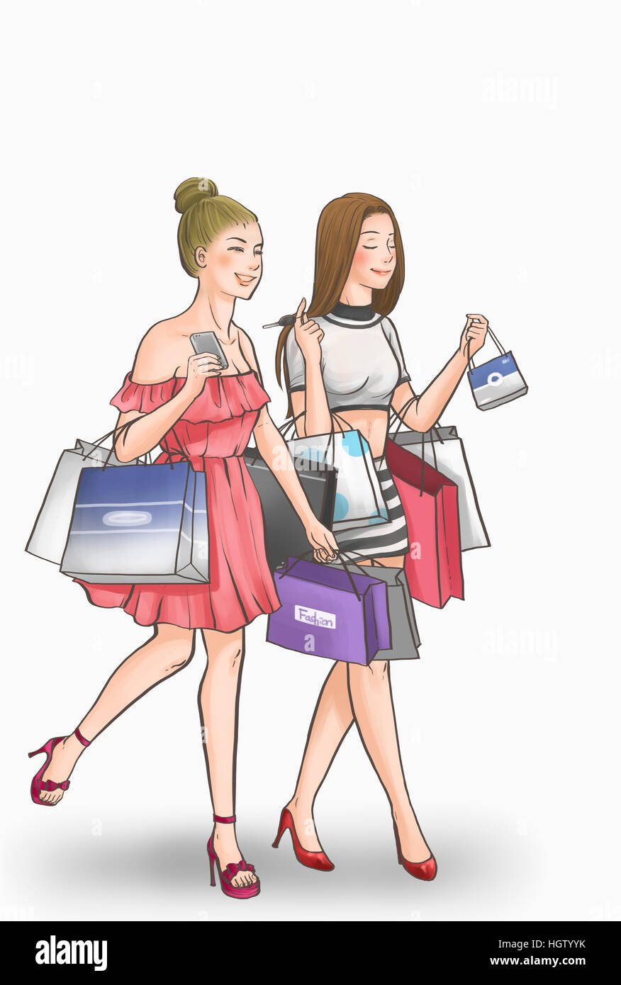Two smiling female shopping buddies Stock Photo - Alamy