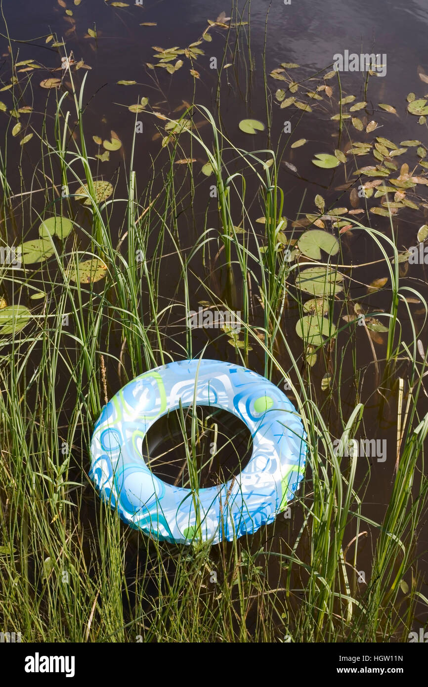 Inner Tube Floating In Pond Stock Photo - Alamy