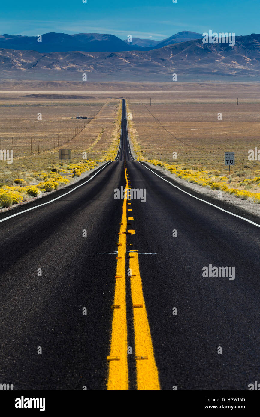 US 50, known as the Loneliest Road in America, heading east between ...