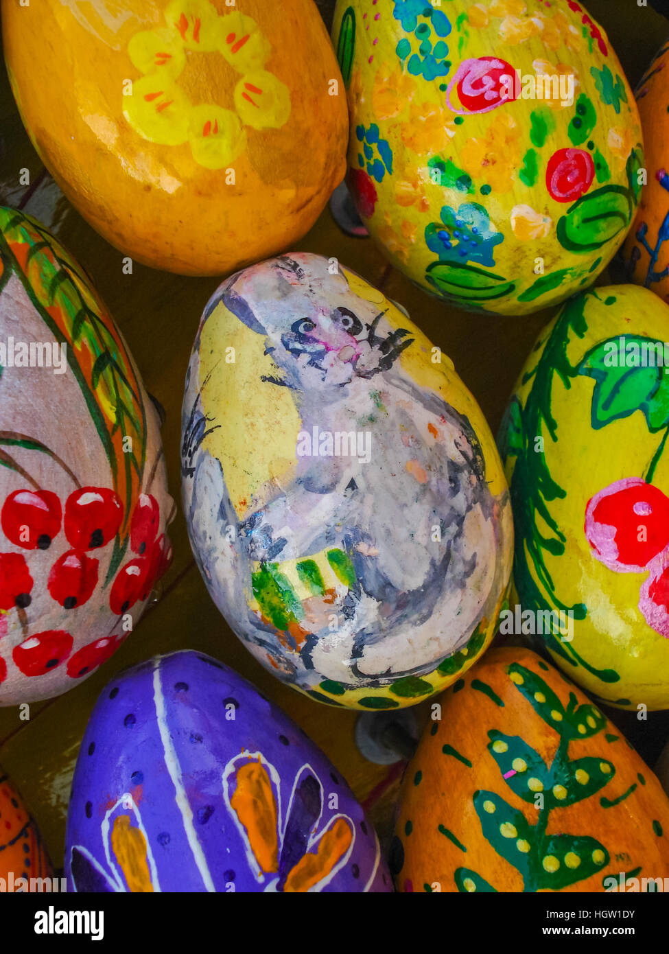 handmade painting of bunny on the easter egg perhaps made by children ...