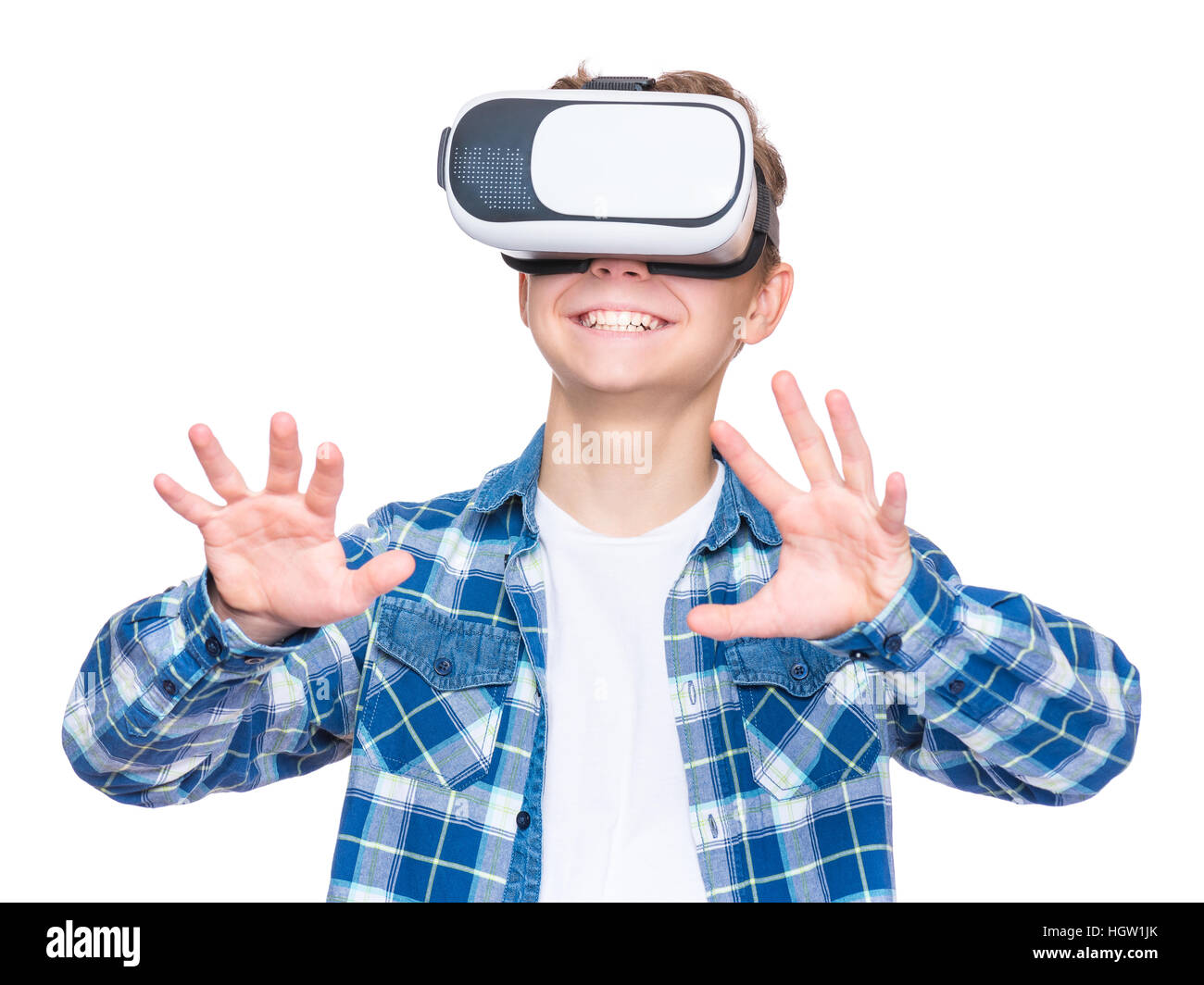 Teen boy in VR glasses Stock Photo - Alamy
