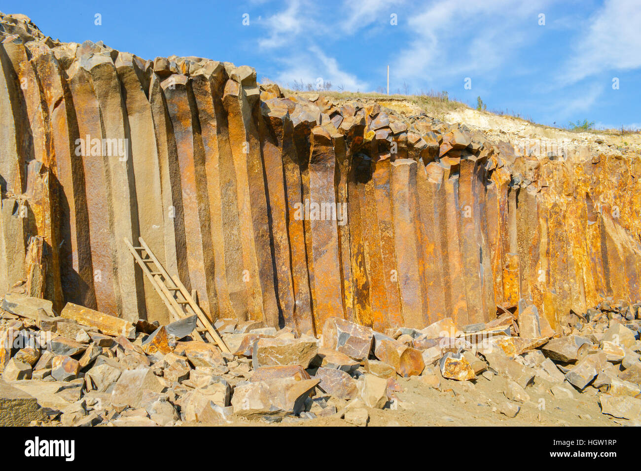 basalt quarry in the crater of a very old volcano Stock Photo - Alamy