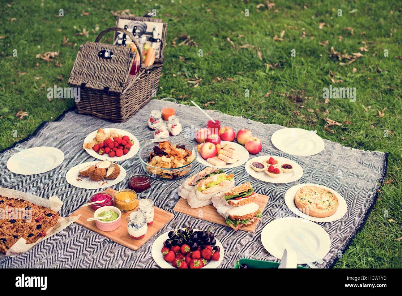 Picnic Lunch Meal Outdoors Park Food Concept Stock Photo - Alamy