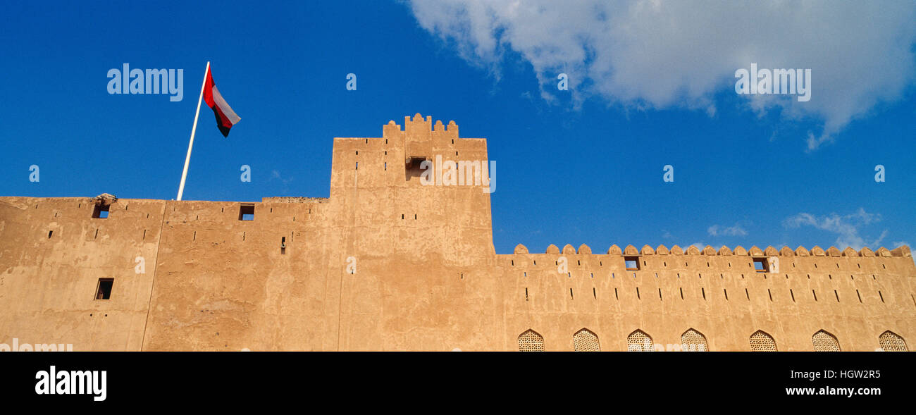 The ancient walls, parapets, battlements and watch tower of a fort ...
