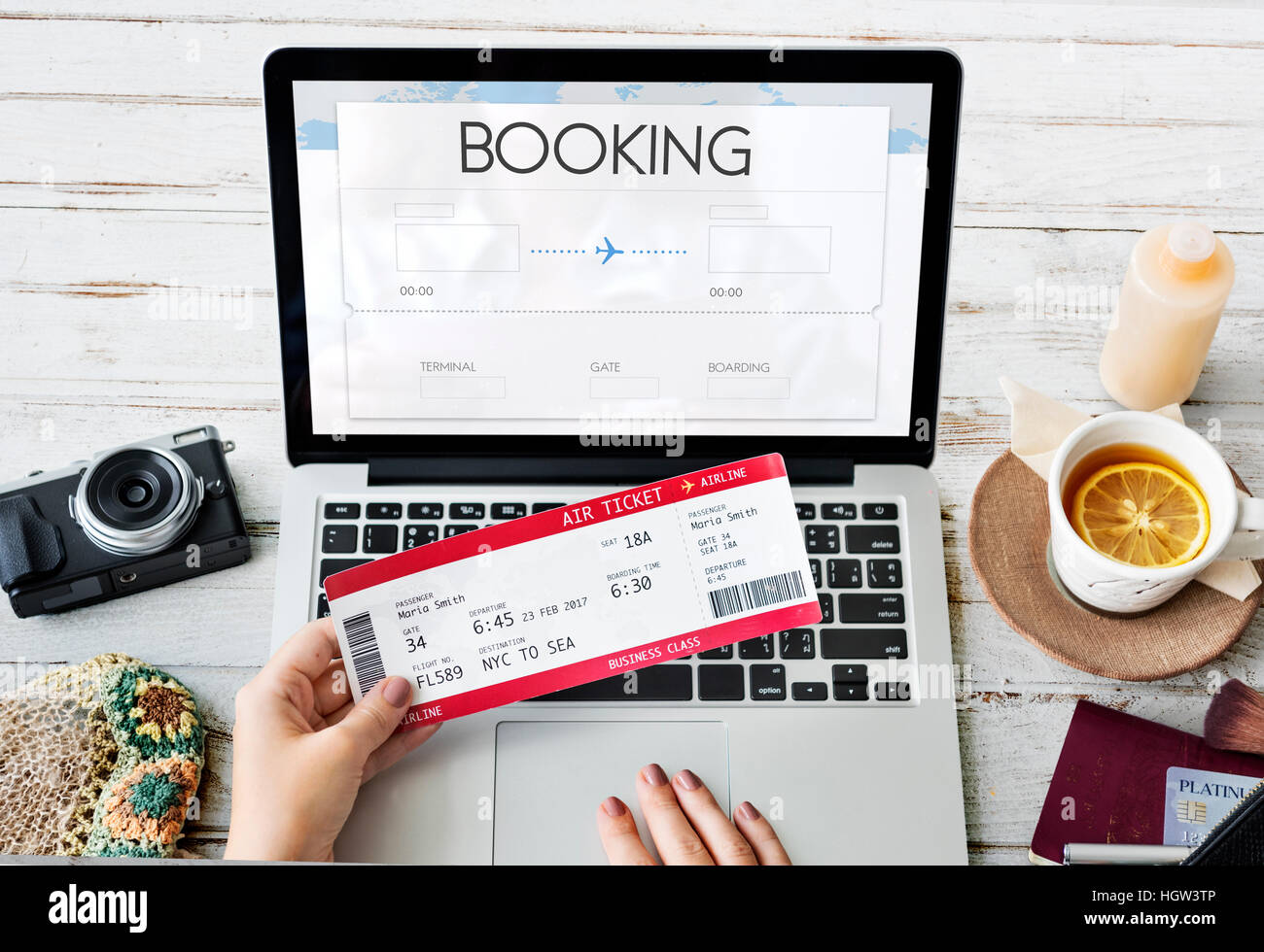 Booking Ticket Air Online Travel Trip Vacation Concept Stock Photo - Alamy