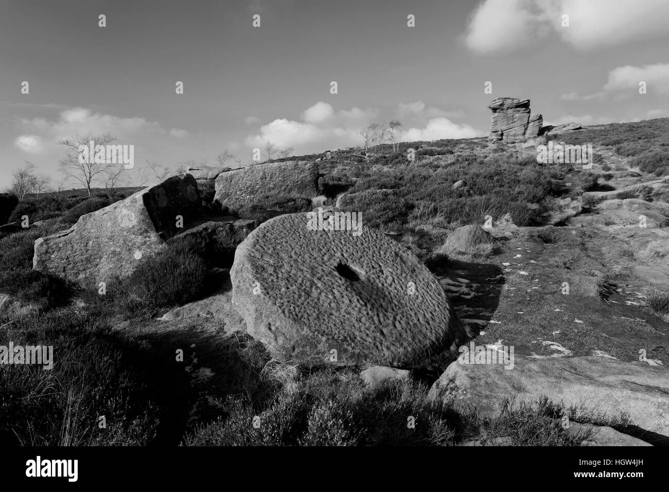 Mother Cap Gritstone rock formation, Millstone Edge, Derbyshire County ...