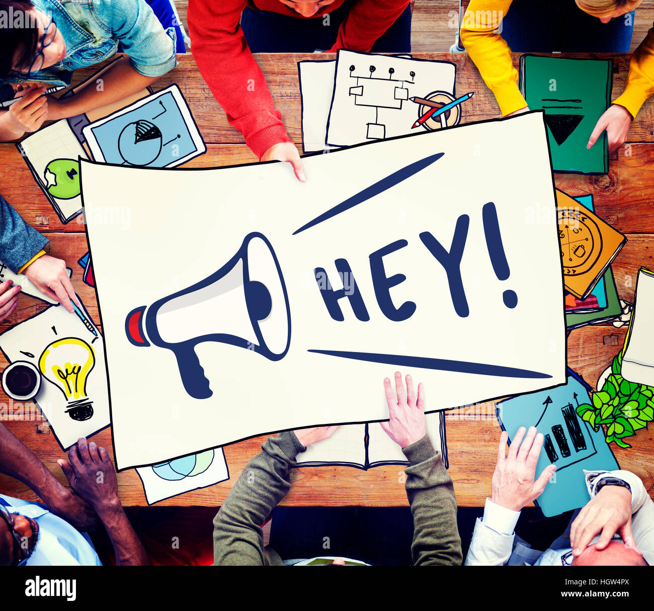 Hey Hello Greeting Attention Communication Concept Stock Photo - Alamy