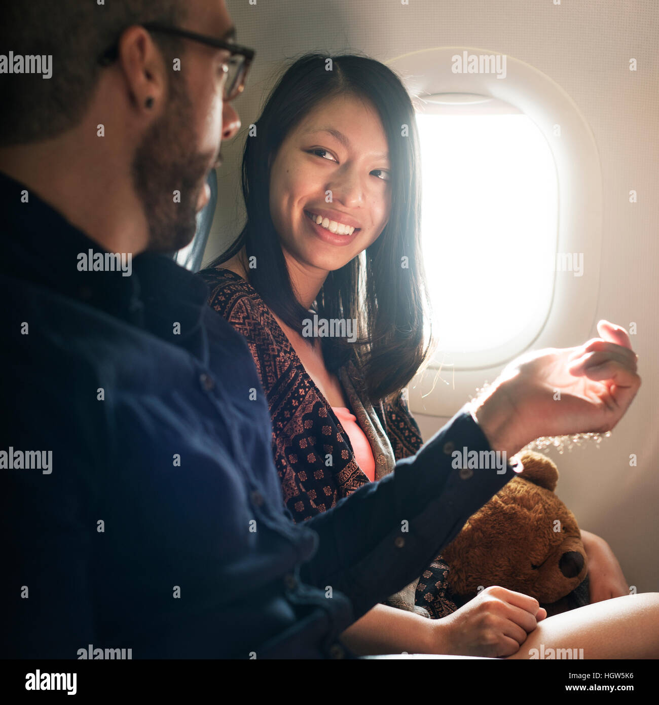 Passenger Airplane Talking Cheerful Concept Stock Photo - Alamy