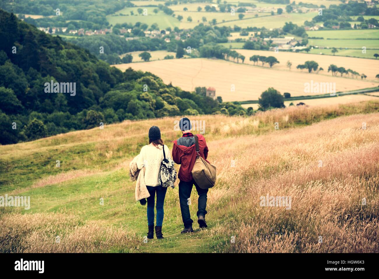 People Rear View Top Mountain Carefree Togetherness Concept Stock Photo ...