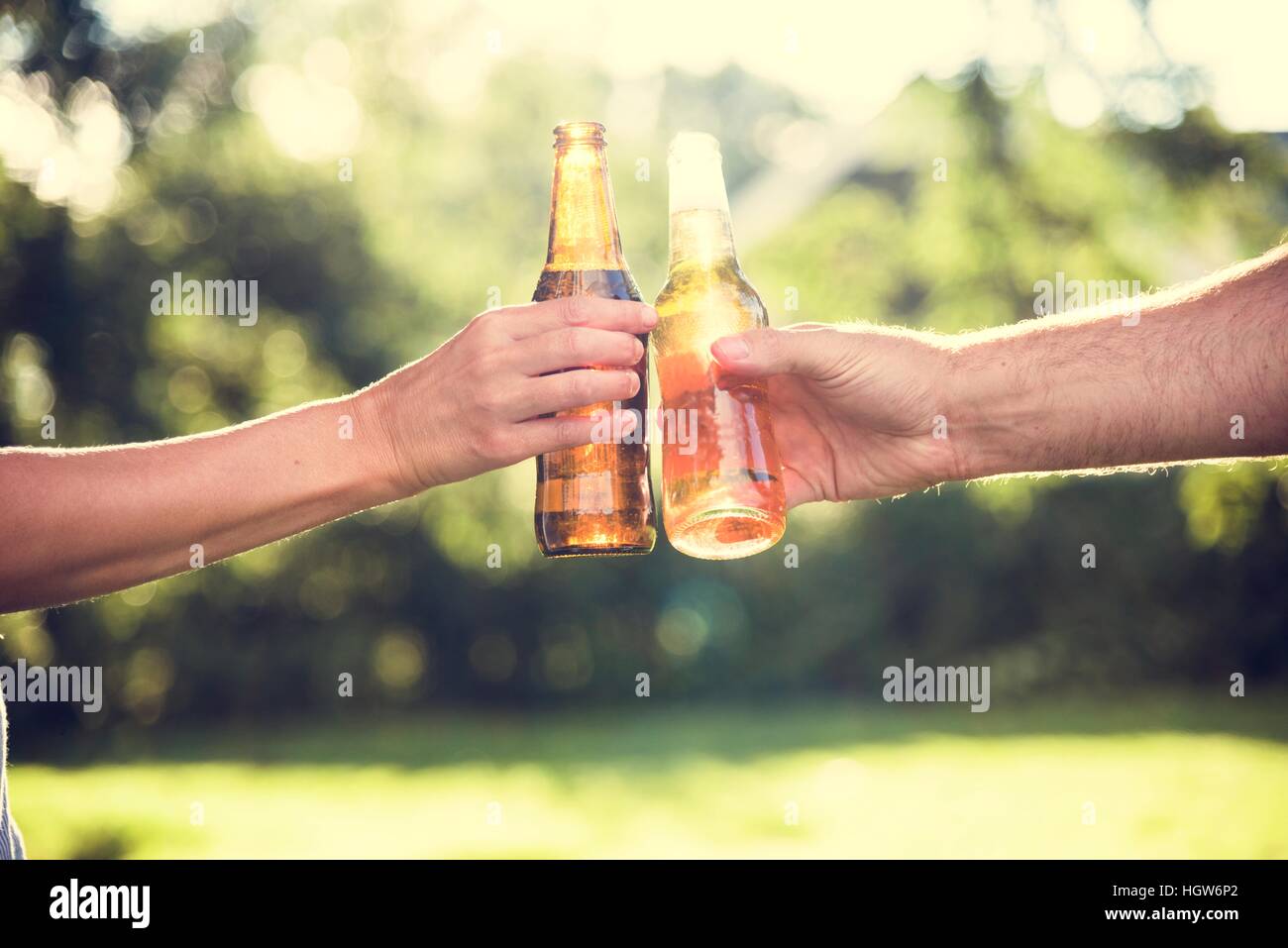 Cheers Beer Alcohol Celebration Outdoors Toast Concept Stock Photo - Alamy