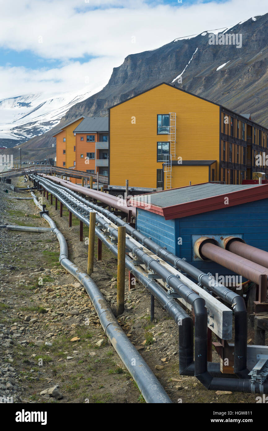Pipes running through Longyearbyen, Spitsbergen Island, Svalbard ...