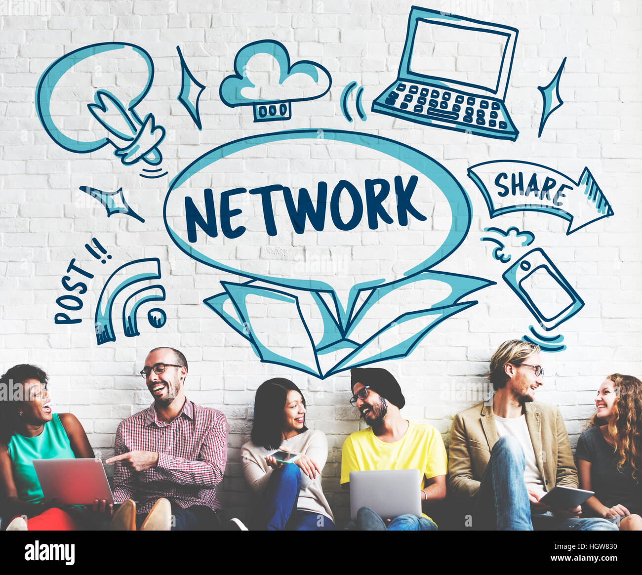 Network Connection Ideas Outside Box Sketch Concept Stock Photo - Alamy