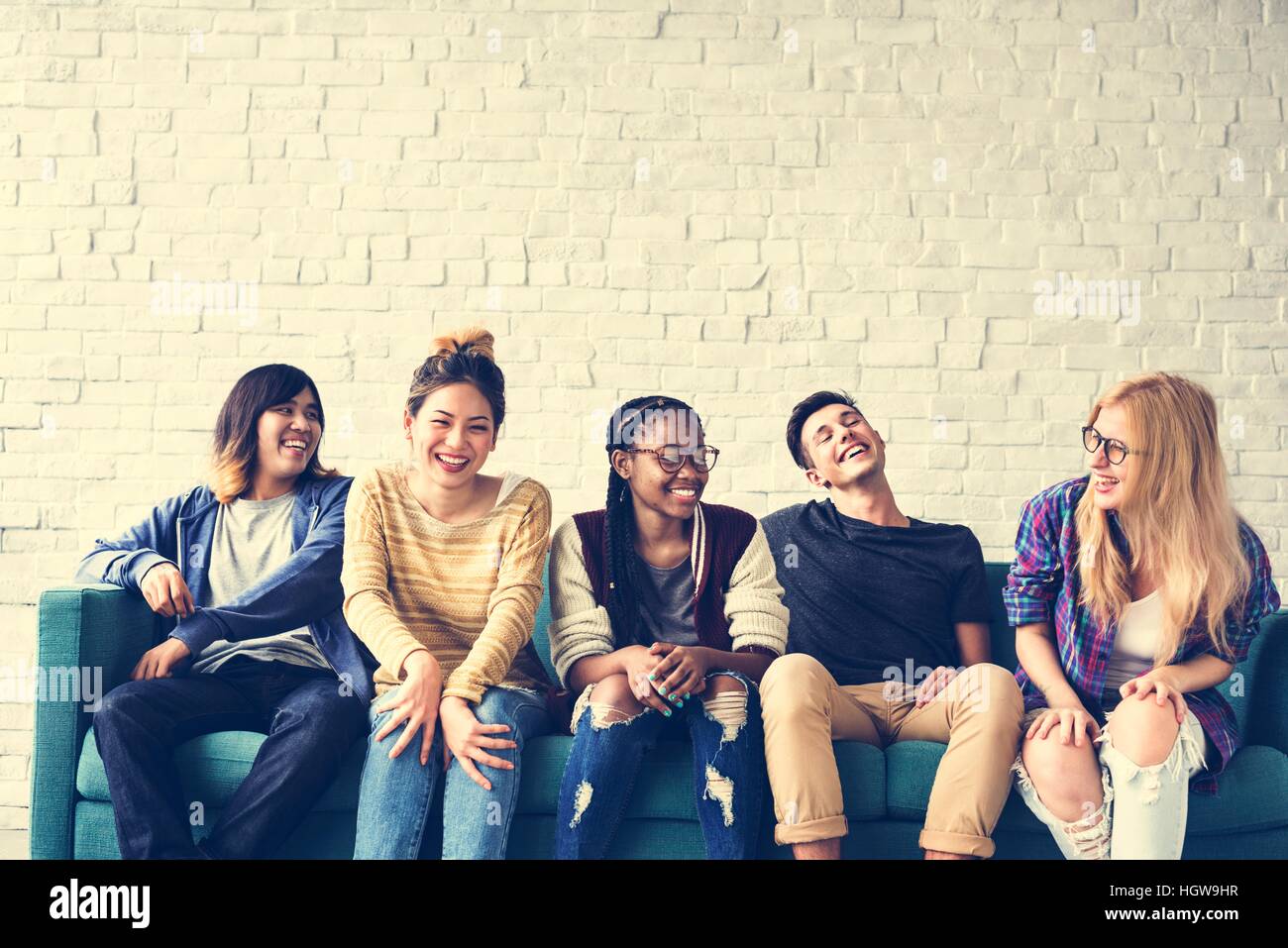 Diverse Group People Sitting Couch Concept Stock Photo - Alamy