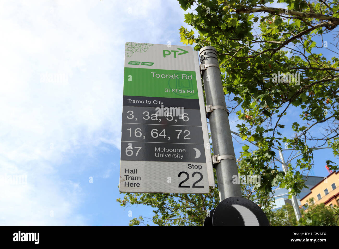 Toorak Road tram numbers display board at tram stop in Melbourne ...