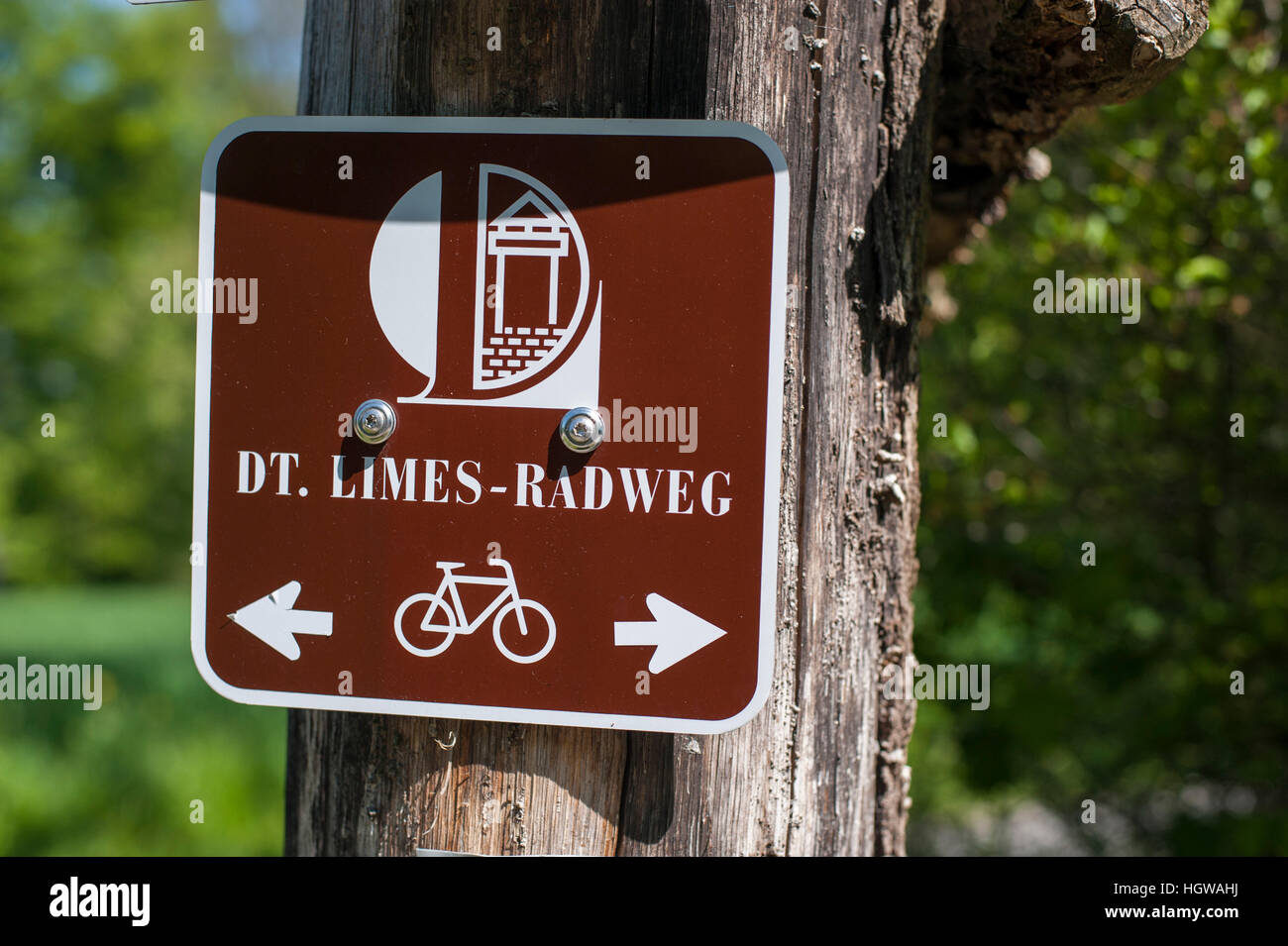 Sign of Bicycle path in Germany called Limes-Radweg, Baden-Wuerttemberg ...