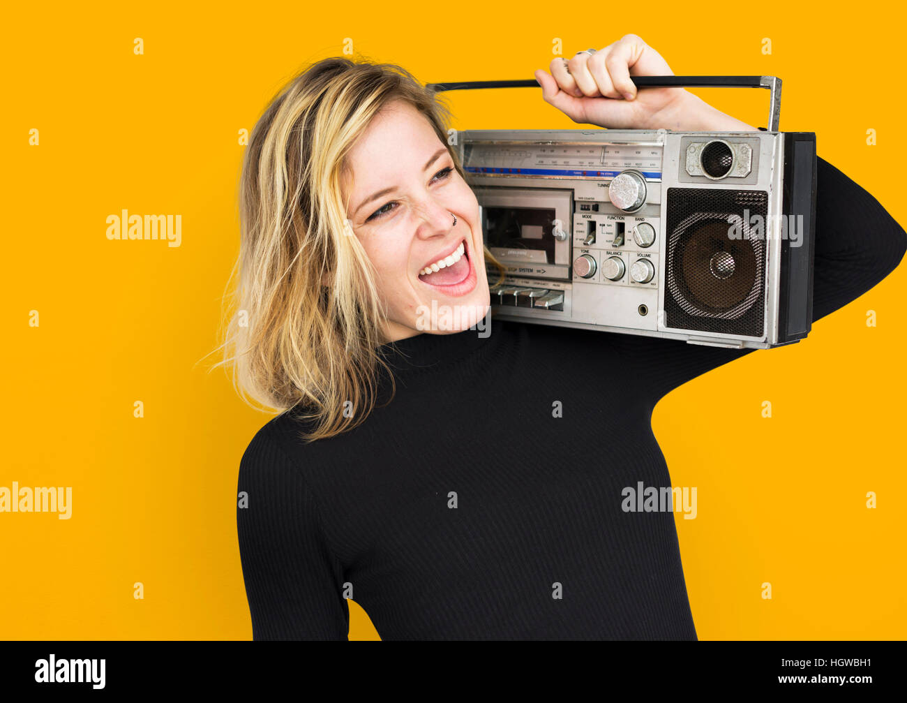 Person listening boombox hi-res stock photography and images - Alamy