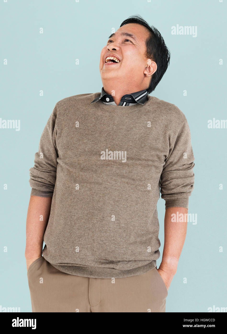 Asian Man Lean Back Laughing Concept Stock Photo - Alamy