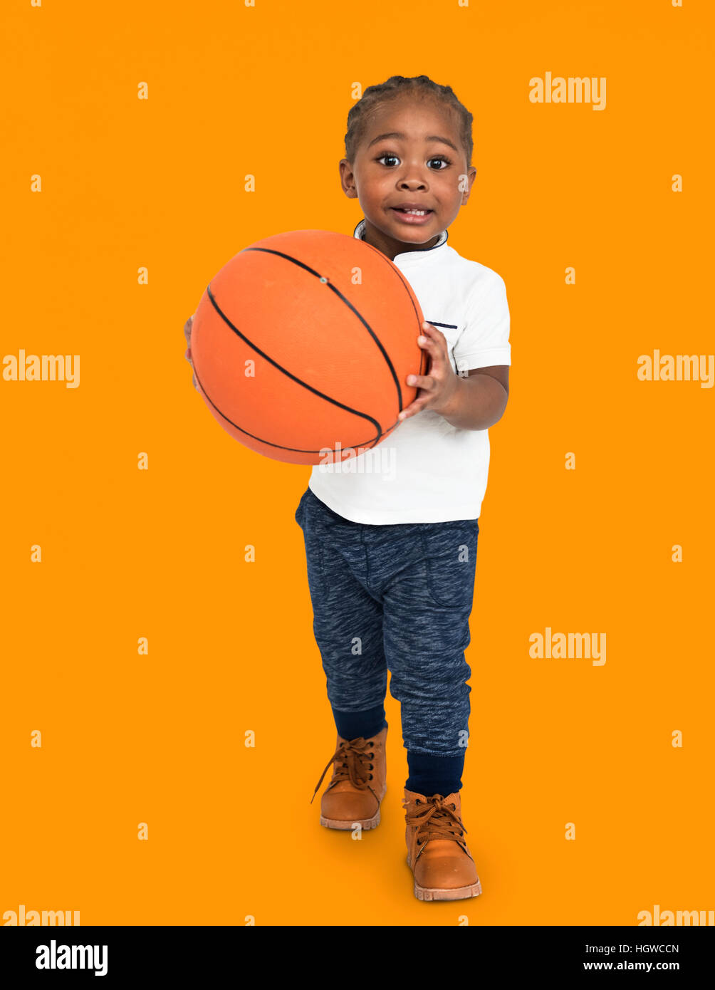 Little Kid With Basketball Concept Stock Photo - Alamy