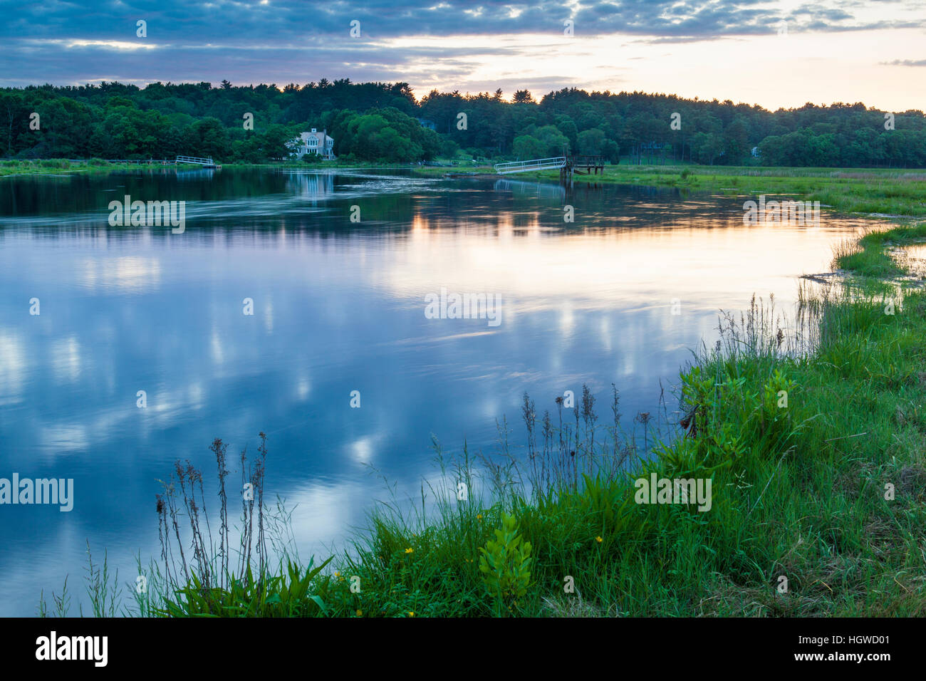 Salt marsh along the North River in Marshfield, Massachusetts. Near ...