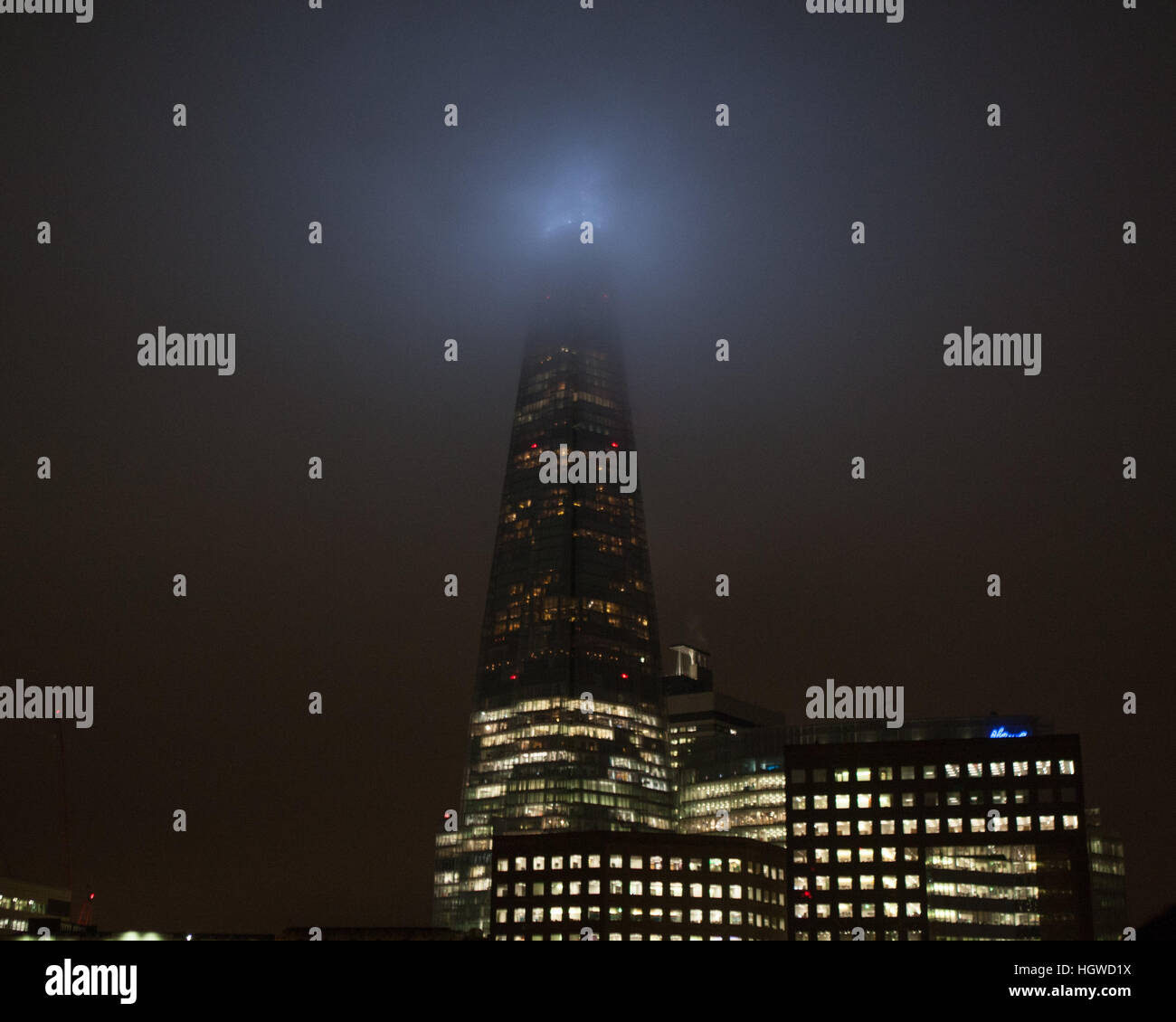 The Shard Christmas lights obscured by cloud Featuring: The Shard Where ...