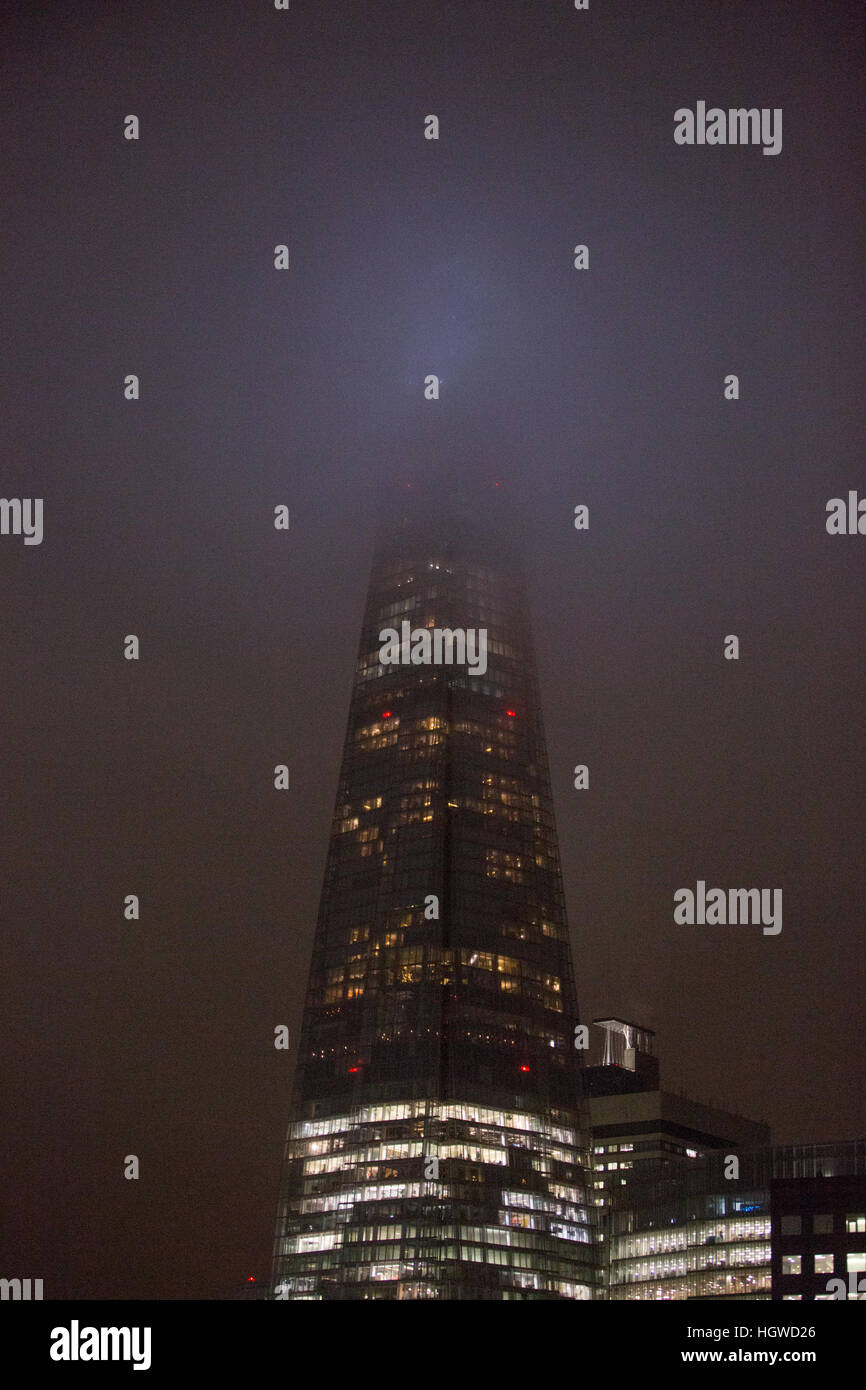 The Shard Christmas lights obscured by cloud Featuring: The Shard Where ...