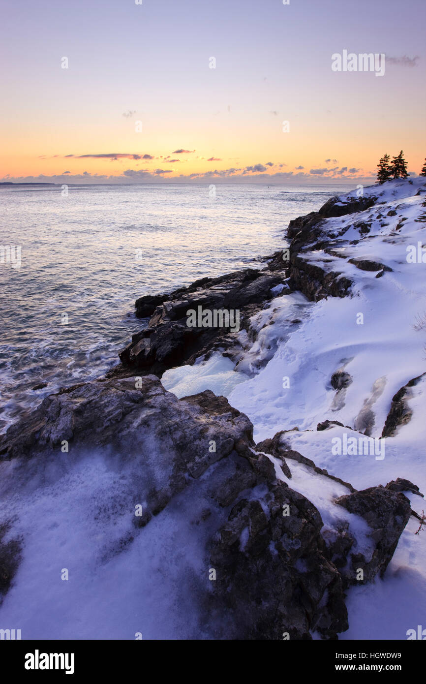 Dawn over the Atlantic Ocean in winter as seen from near Schooner Head ...