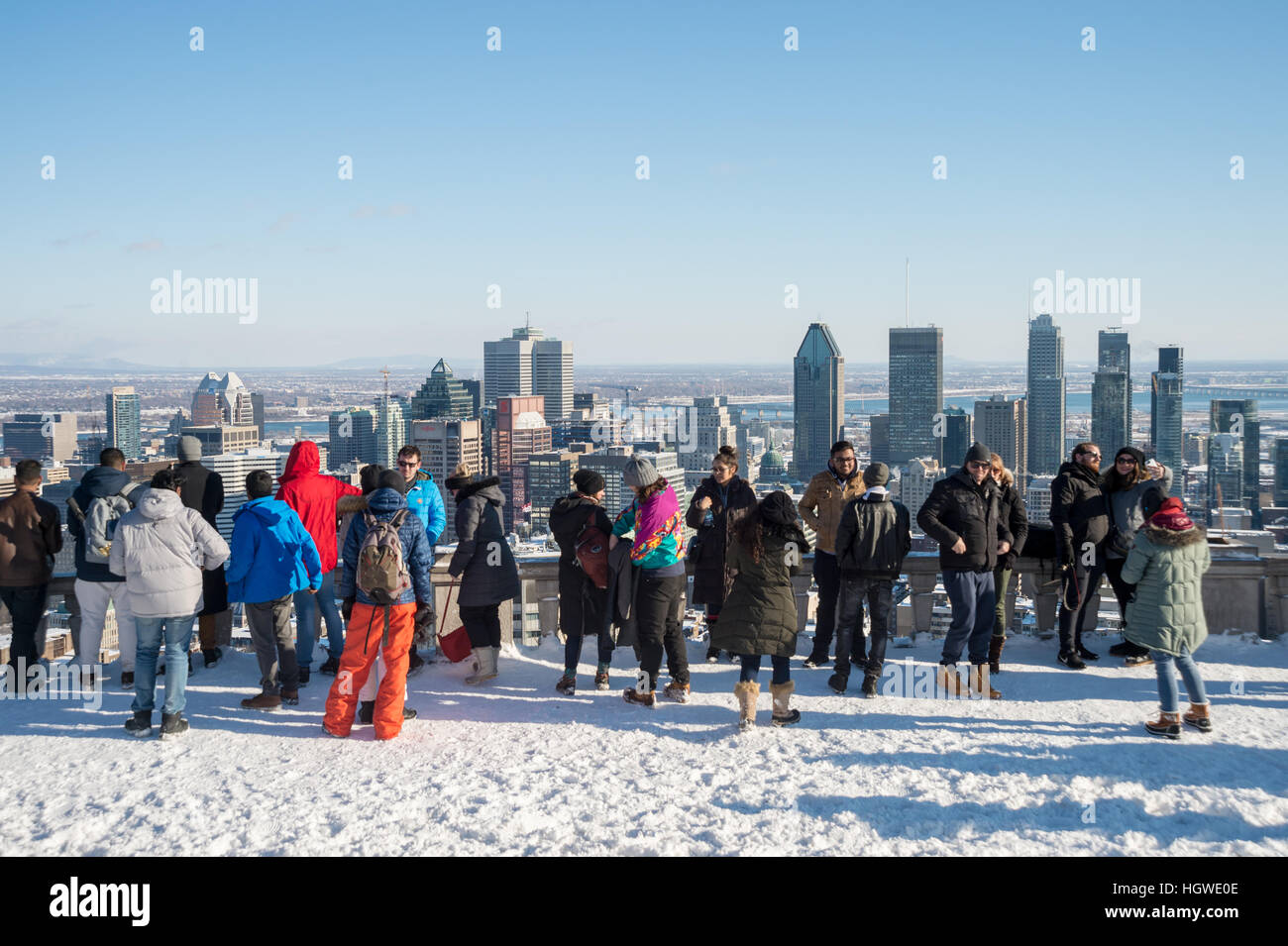 Montreal, CA - 1 January 2017: Tourists looking at Montreal Skyline ...