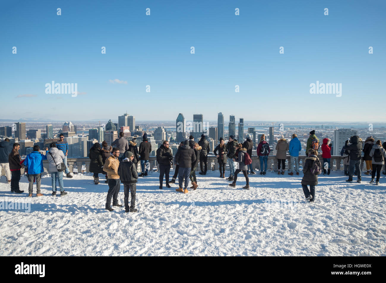 Montreal, CA - 1 January 2017: Tourists looking at Montreal Skyline ...
