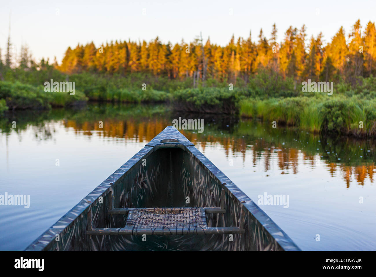 A canoe on the Cold Stream "deadwater" above Upper Cold Stream Falls in ...