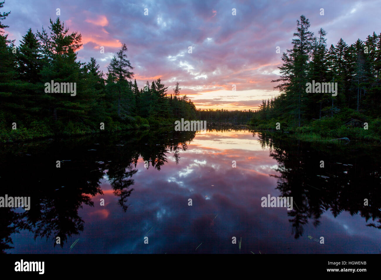 Sunrise on Little Berry Pond in Maine's Northern Forest. Cold Stream ...