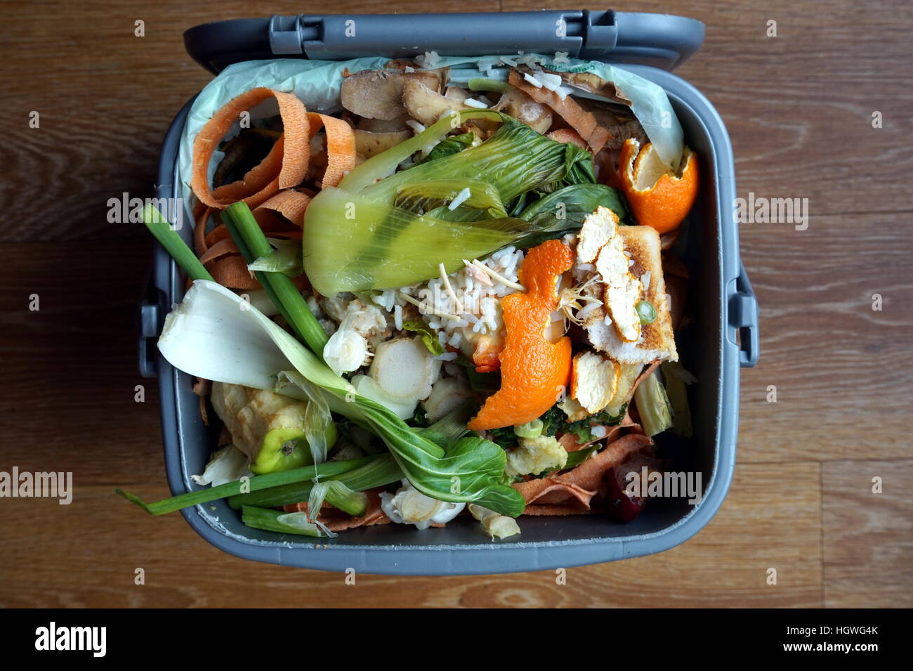 Container of domestic food waste, ready to be collected by the ...