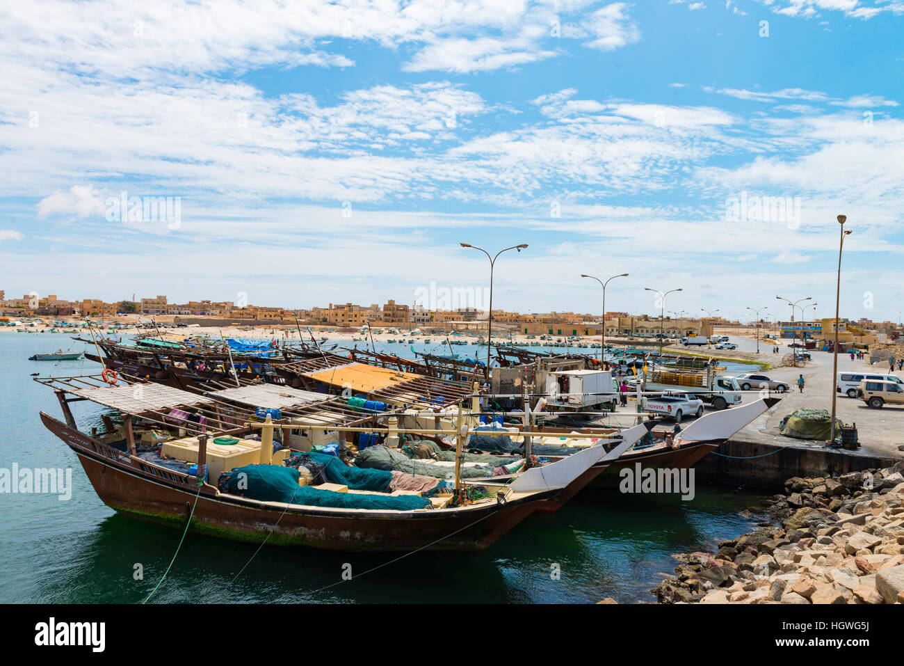 Fishing boats at harbour, Oman Stock Photo - Alamy