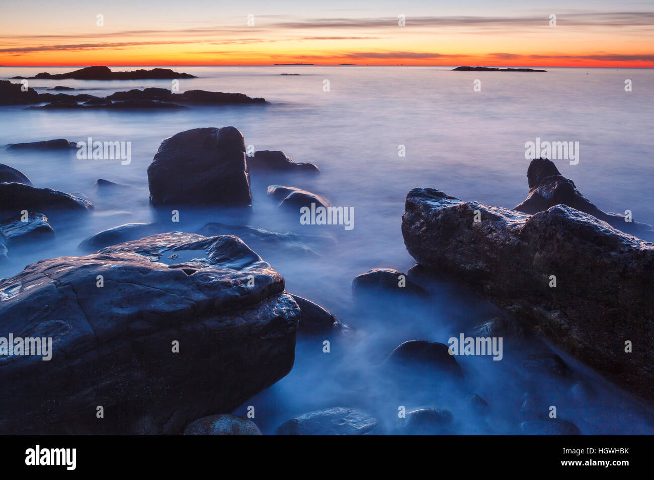 Rocks and surf at dawn, Wallis Sands State Park, Rye, New Hampshire ...