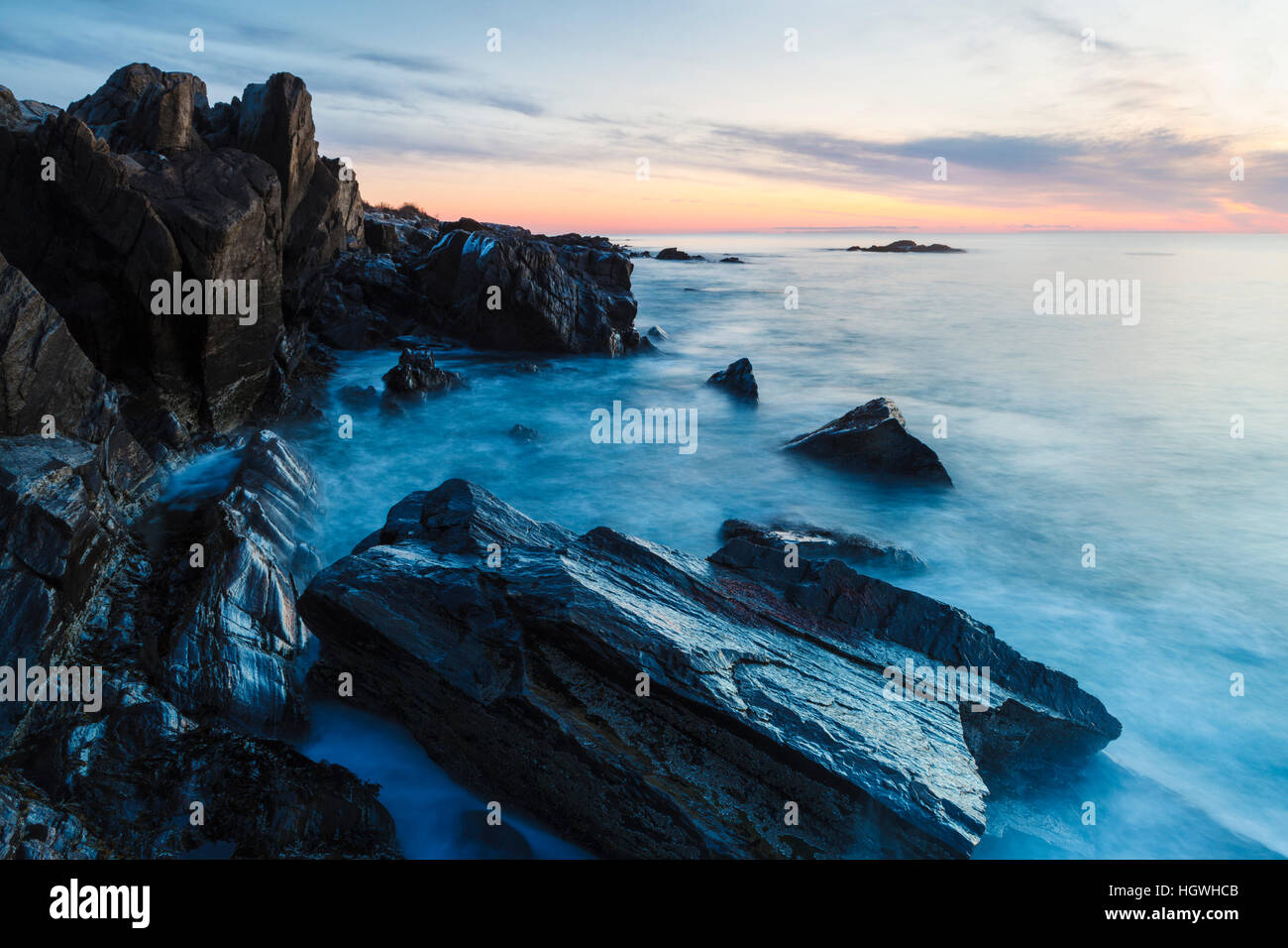 Dawn, rocks, and surf. Wallis Sands State Park, Rye, New Hampshire ...